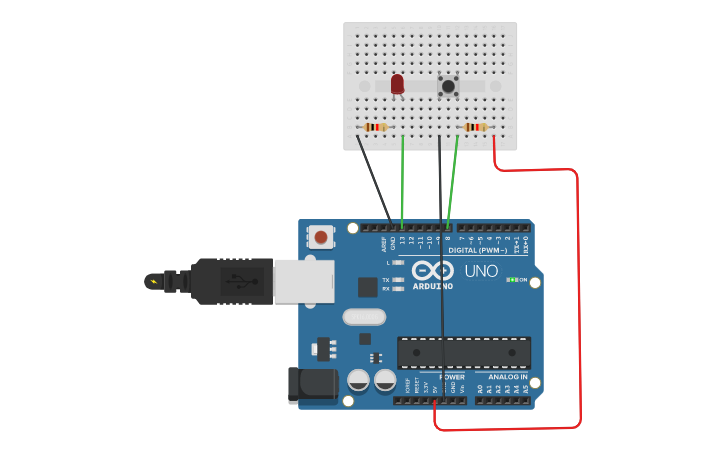Circuit design Pulsador y LED - Tinkercad