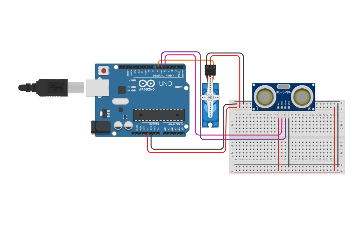 Circuit design bote de basura con sensor y servo - Tinkercad