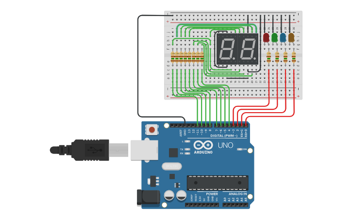 Circuit design display 7 segmentos - Tinkercad