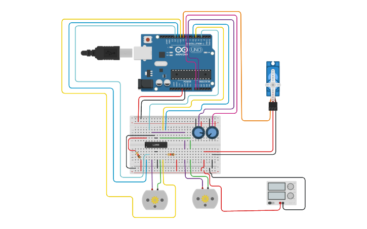 Circuit design remote controlled car motors - Tinkercad