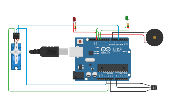 Circuit design Temperature Sensing Door - Tinkercad