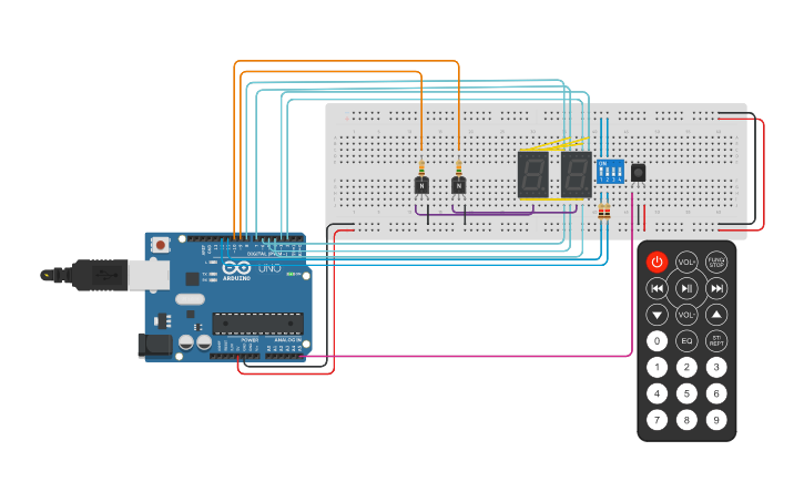 Circuit design Simulacion de multiplexacion | Tinkercad