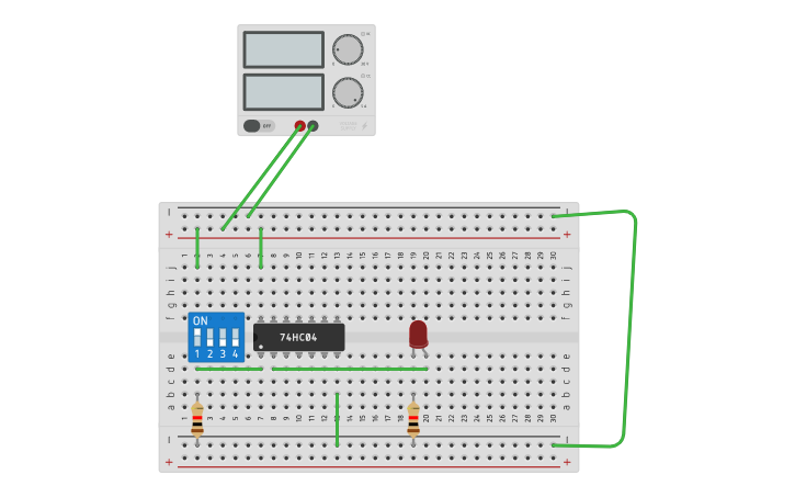 Circuit design Compuerta not | Tinkercad