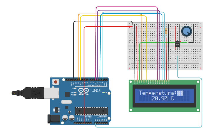 Circuit design Tarefa Sensor de Temperatura e Display LCD - Tinkercad Circuit design Tarefa Sensor de Temperatura e Display LCD - Tinkercad