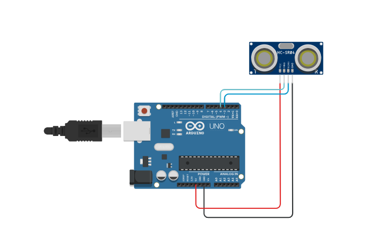 Circuit design 12. HC-SR04 Ultrasonic Mesafe Sensörü Kullanımı - Tinkercad