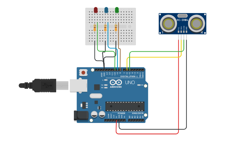 Circuit design Ultrasonic Sensor with Arduino - Tinkercad