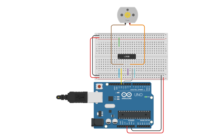 Circuit design DC Motor, tekst og teller | Tinkercad