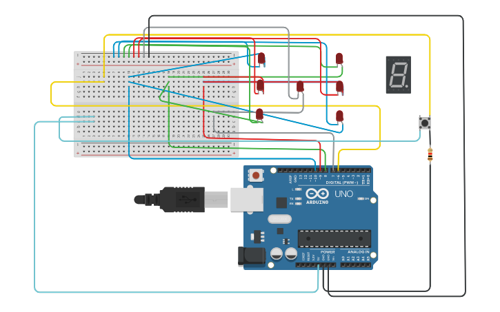 Circuit design Arduino Dice | Tinkercad