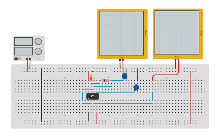 Circuit design Astable multivibrator using 555 Timer - Tinkercad