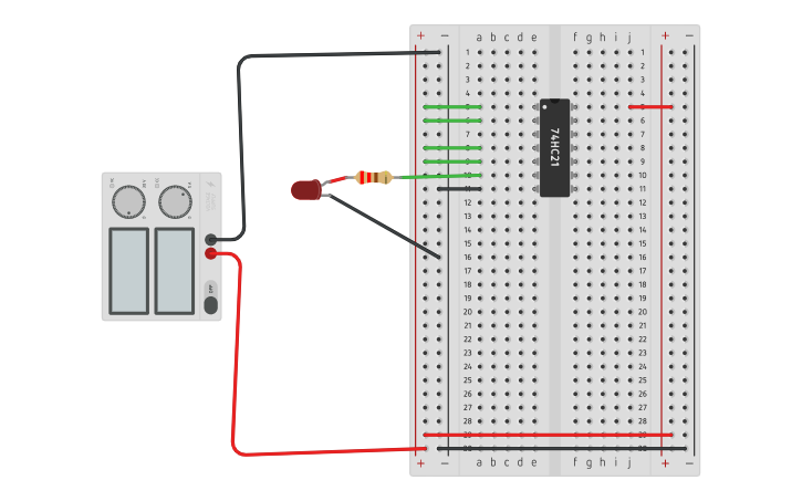 Circuit design 74HC21 FOUR INPUT AND GATE IC - Tinkercad