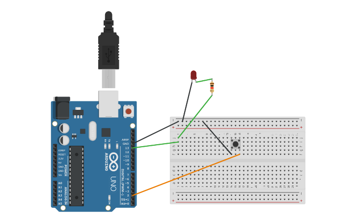 Circuit design LED Pushbutton - Tinkercad