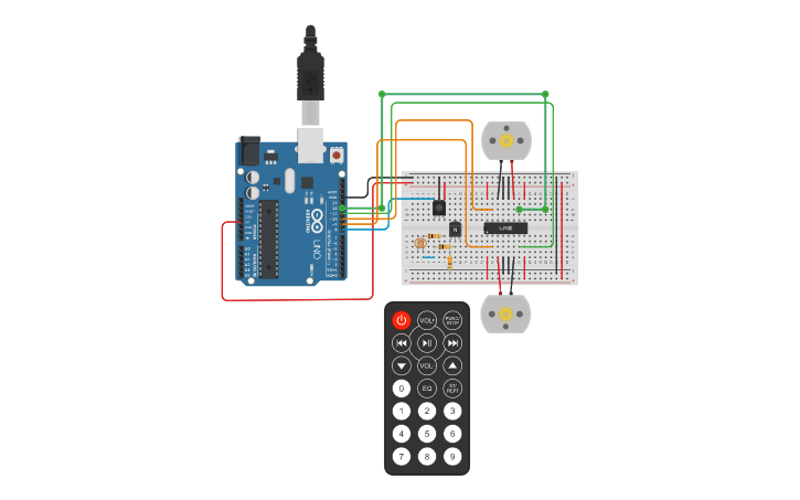 Circuit design Robot Arduino controlado con mando a distancia - Tinkercad