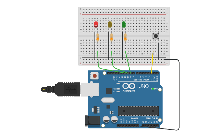 Circuit design Traffic Light - Tinkercad