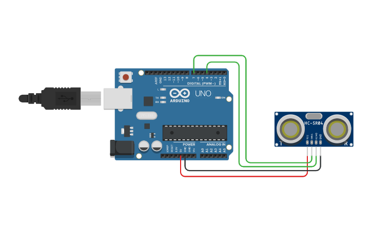 Circuit design Arduino Ultraconis Distance Sensor HC-SR04 Digital | Tinkercad