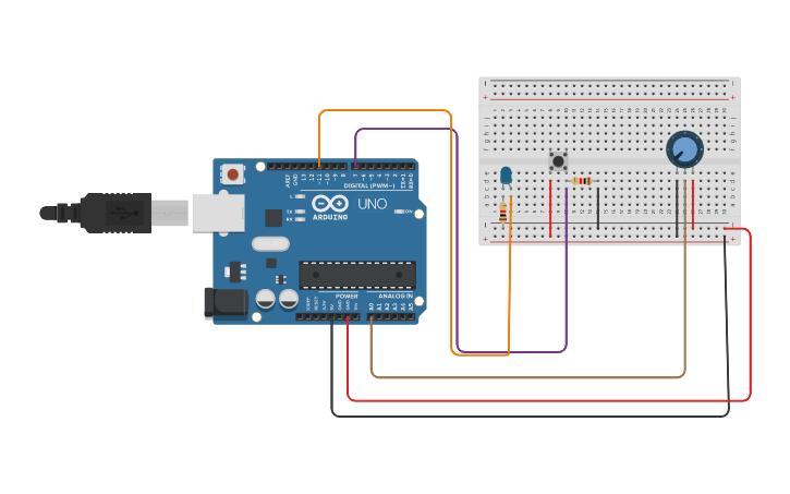 Circuit design Arduino LED POTENTIOMETER PUSHBUTTON - Tinkercad