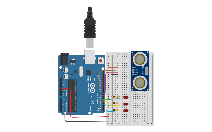 Circuit design Sensor proximidade - Tinkercad Circuit design Sensor proximidade - Tinkercad