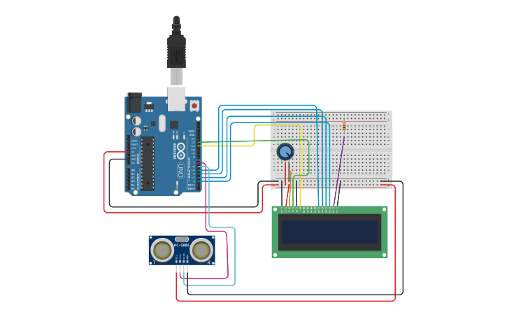 Circuit design Ultrasonic distance | Tinkercad