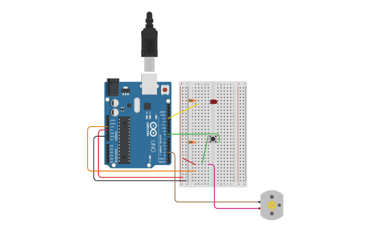 Circuit Design Motor And Led Button With Arduino Tinkercad 4876