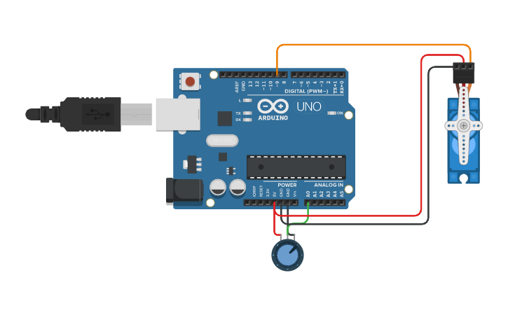 Circuit design Practica arduino PWM Servomotor - Tinkercad Circuit design Practica arduino PWM Servomotor - Tinkercad