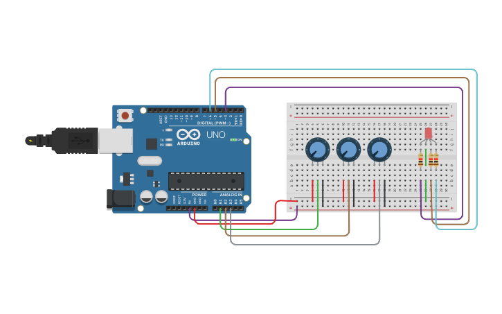Circuit design 4thQtr_MT1 : Potentiometer and RGB Led_Group 9 - Tinkercad