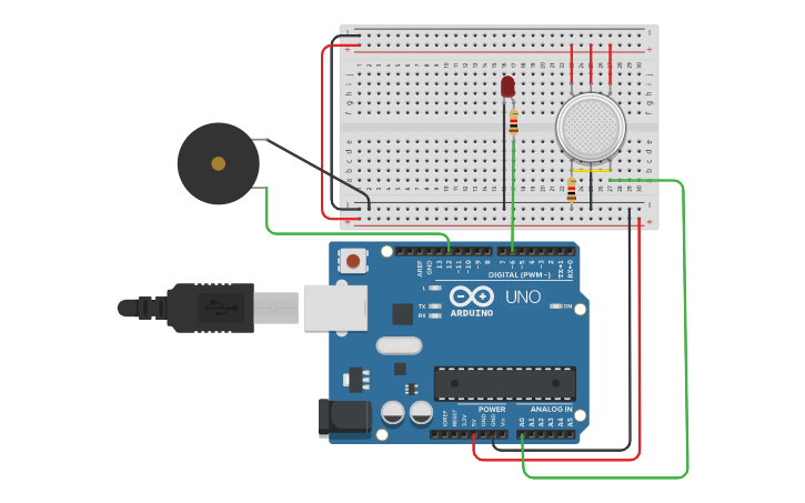 Circuit design TP10 Sensor Gas | Tinkercad