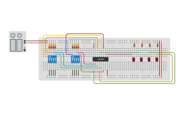 Circuit design Circuitos de Suma - Punto 3A - Tinkercad