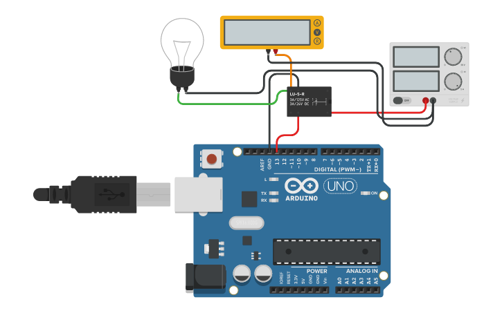 Circuit design activación de un rele - Tinkercad