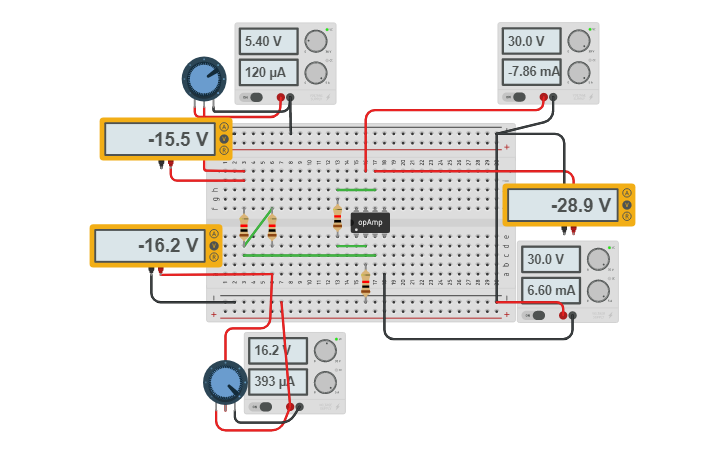 Circuit design voltage adder non- inverting - Tinkercad