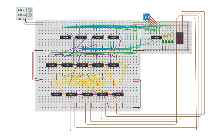 Circuit design decodificador hexadecimal de 7 segmentos - Tinkercad