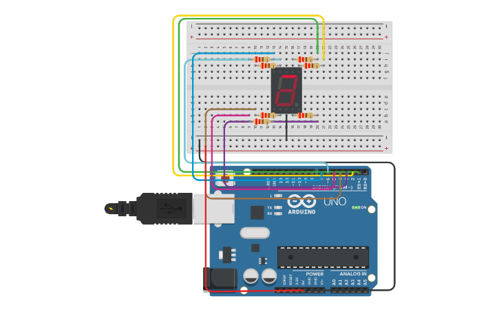 Circuit design Visualizador de siete segmentos - Tinkercad