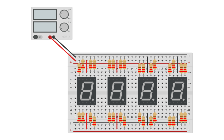 Circuit design 7 Segment with resistor - Tinkercad