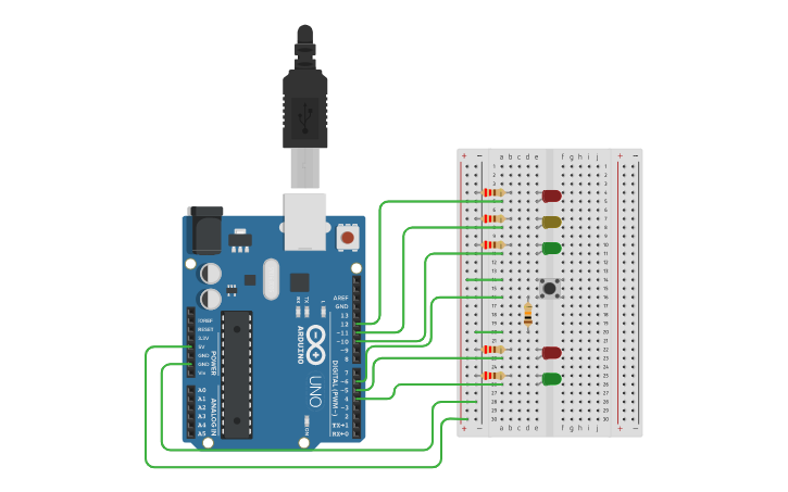 Circuit design Arduino Traffic Light - Paula González - Tinkercad
