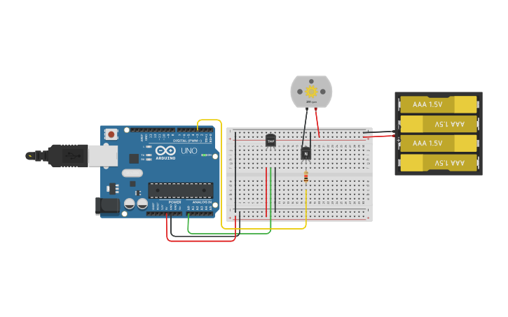 Circuit design Temperature sensor controls fan speed - Tinkercad