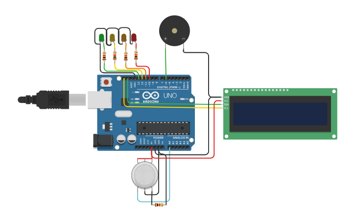 Circuit design Program 6: Air Quality Gas Sensor - Tinkercad