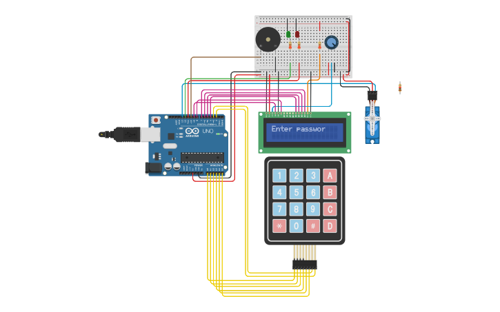 Circuit design Door Lock System Using Servo Motor, Keypad, and LCD - Tinkercad