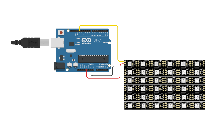 Circuit design Neopexel big 6x6 screen - Tinkercad