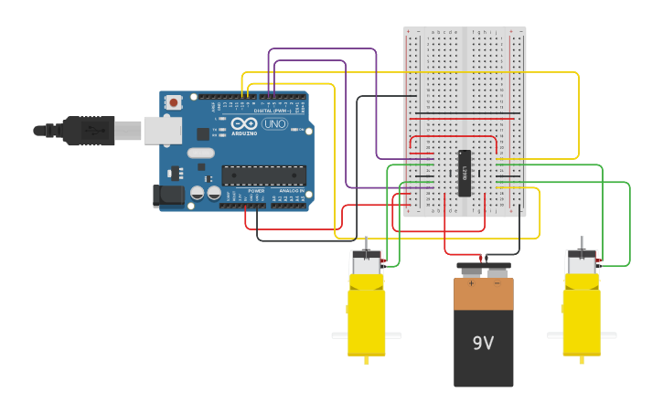 Circuit design motores de doble sentido usando integrado l293d - Tinkercad