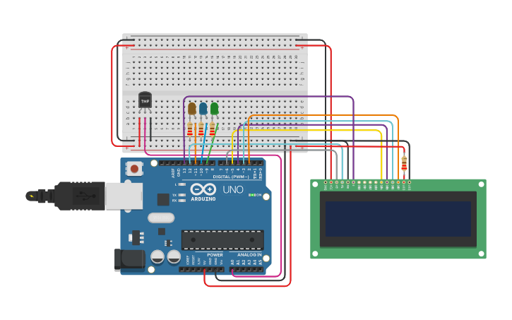 Circuit Design Sensor De Temperatura Con Luces Led Y Pantalla Lcd Twap