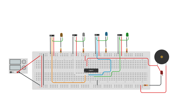 Circuit design Alarme do carro com MUX 74151 - Tinkercad