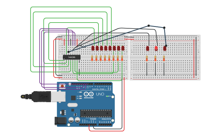 Circuit design 595 arduino - Tinkercad
