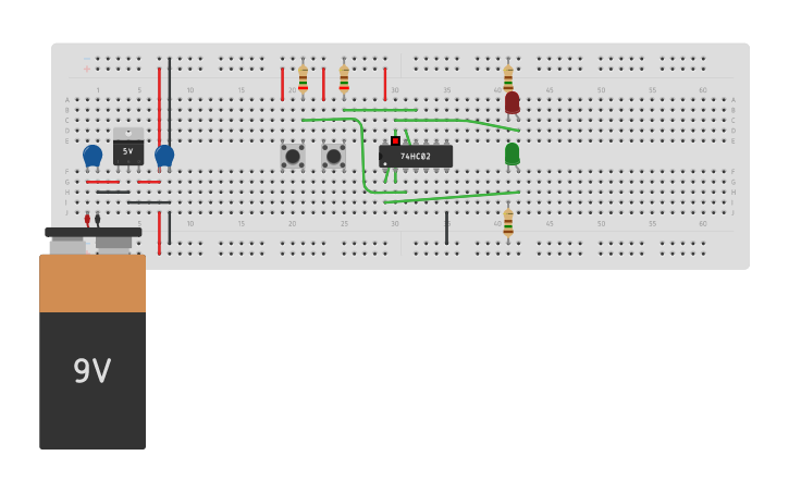 Circuit design Memória 1bit com Gate NOR - Tinkercad