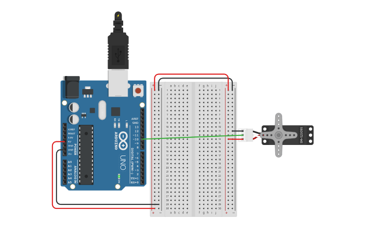 Circuit Design Arduino Uno Pohyb Serva Tinkercad