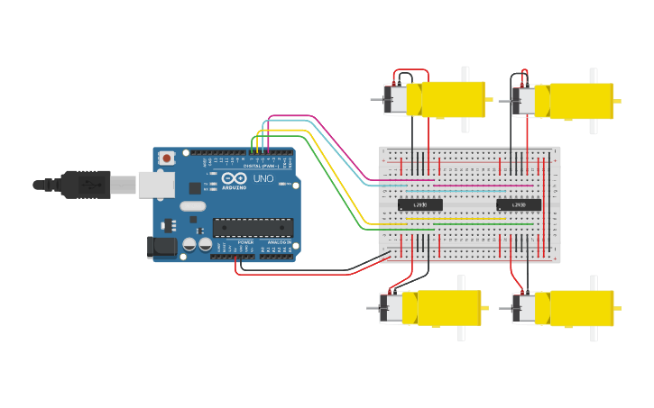 Circuit design Cuatro motores - Tinkercad