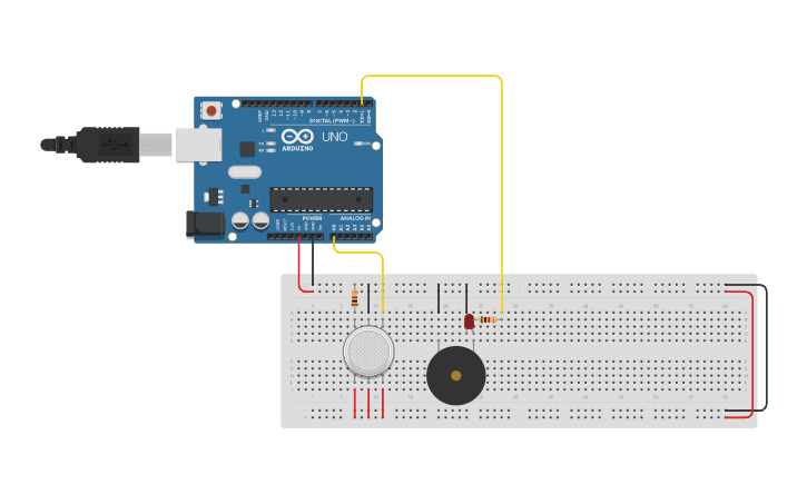 Circuit design 가스센서를 이용한 경보기 - Tinkercad