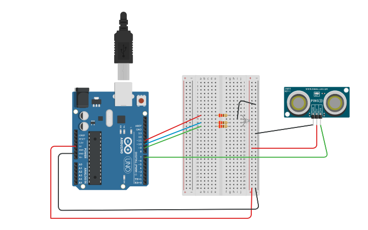 Circuit Design Ultrasonic Sensor Tinkercad