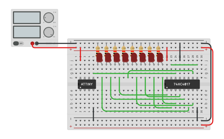 Circuit design ATTiny blinking lights - Tinkercad