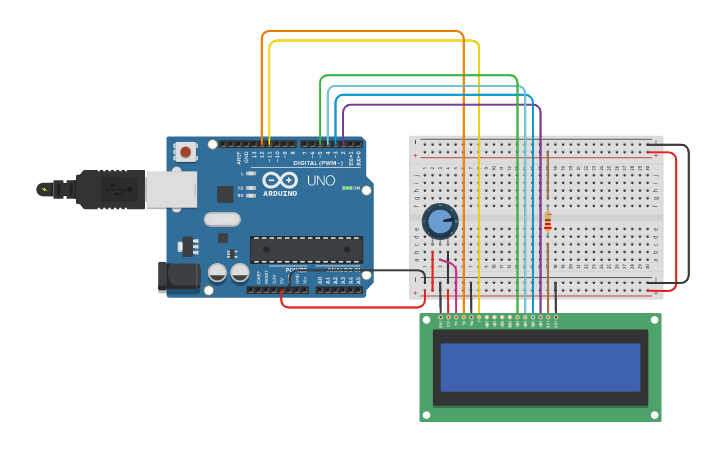 Circuit design 실습 10-3 LCD에 출력된 문자에 이동 효과 주기 - Tinkercad