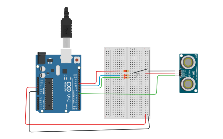 Circuit design Ultrasonic Sensor and RGB - Tinkercad