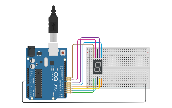Circuit design counter using 7 segment display - Tinkercad