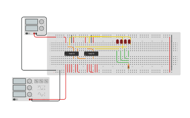 Circuit design EXPERIMENT 7- ASYNCHRONOUS DOWN COUNTER - Tinkercad
